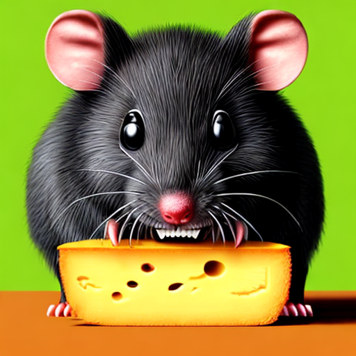 Digital art angry rat siting on a peace of cheese showing his teeth