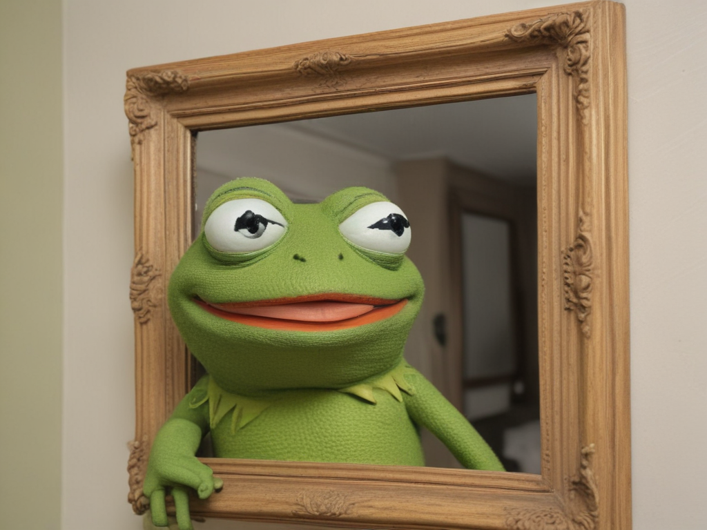 pepe the frog looking at a mirror