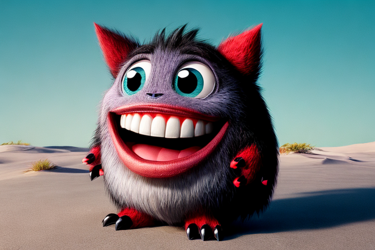 cute fluffy monster with teeth at night