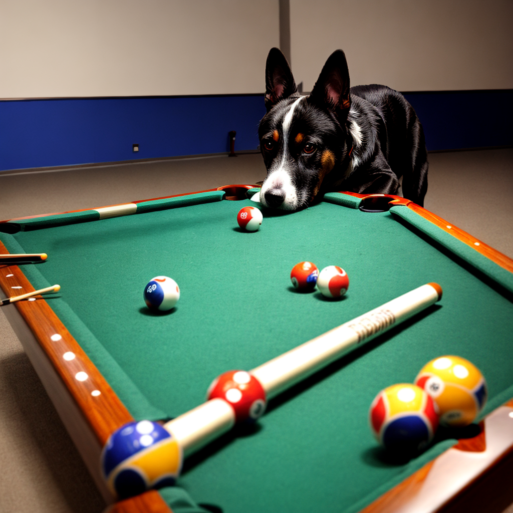 Dog playing pool