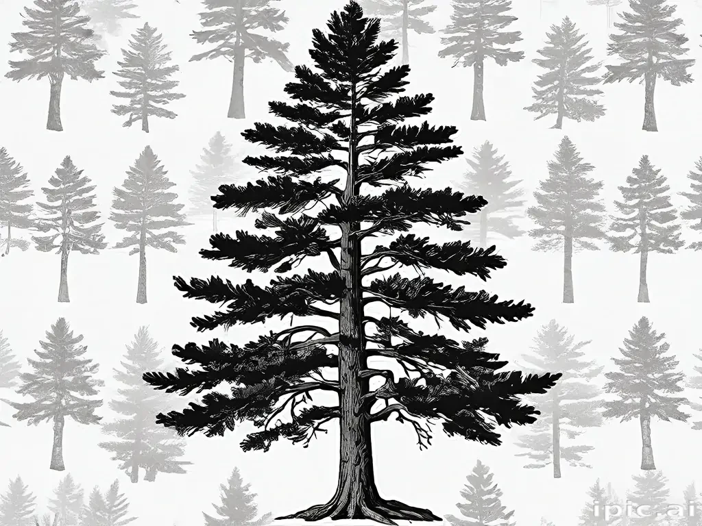 Elegant Black and White Pine Tree Pattern with Subtle Background Design