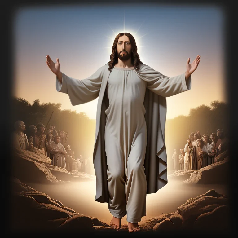 Jesus Christ Standing in Glory, Embracing the Crowd with Open Arms