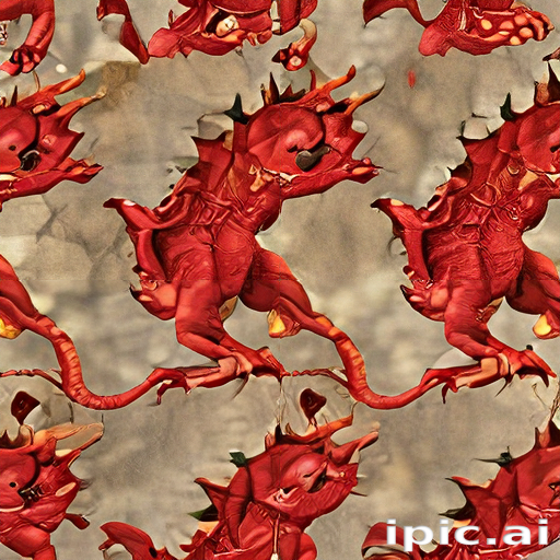 Intricate Pattern of Fiery Red Creatures with Spiky Features and Tails