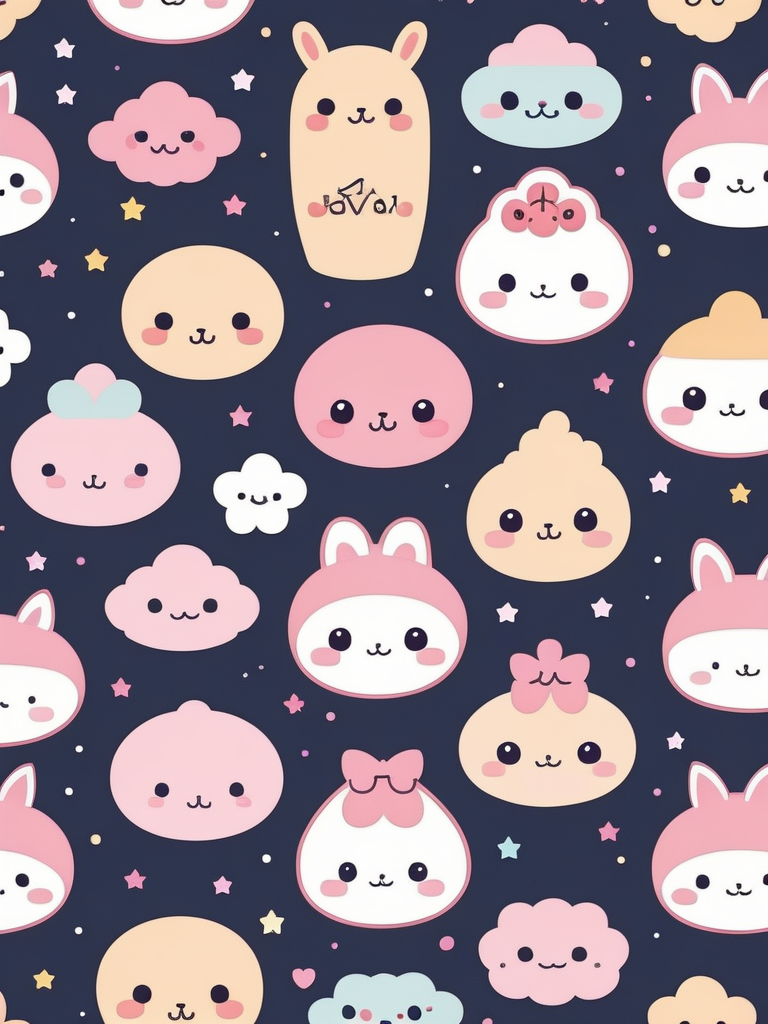 Colorful and Cute Cartoon Characters Featuring Adorable Animals and Clouds