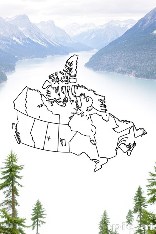 Outline of Canada with Scenic Mountain Lake Background and Evergreen Trees
