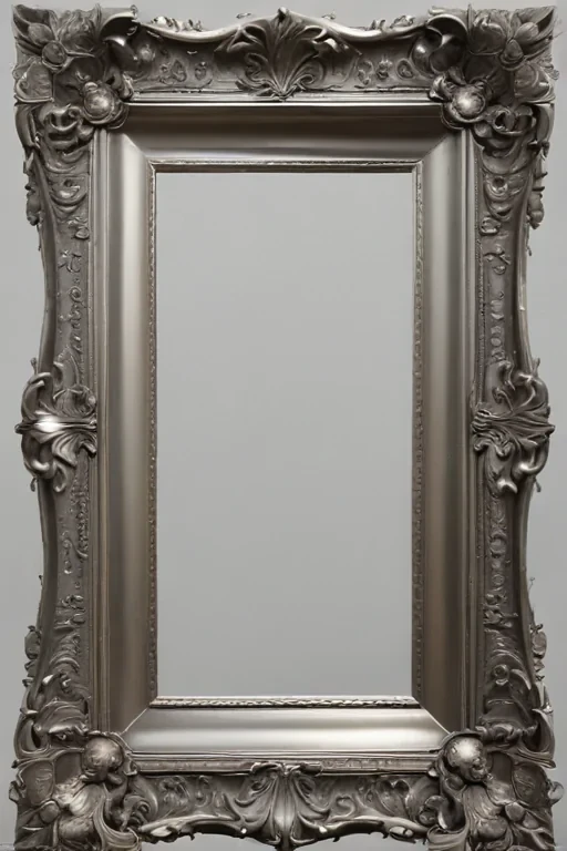 Elegant Ornate Silver Mirror Frame with Intricate Floral and Face Designs