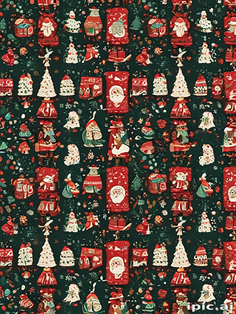 Festive Holiday Pattern Featuring Santa, Christmas Trees, and Cheerful ...