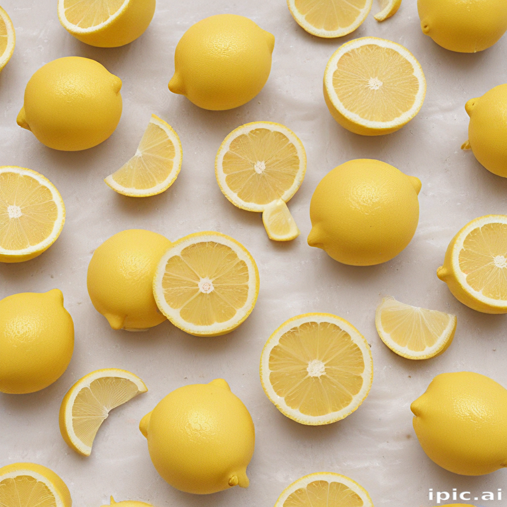 A Vibrant Arrangement of Fresh Lemons and Sliced Lemon Wedges Displayed ...