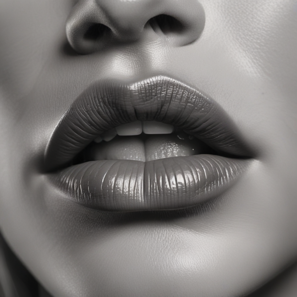 Close-Up Portrait of Glossy Lips Highlighting Intricate Texture and Detail