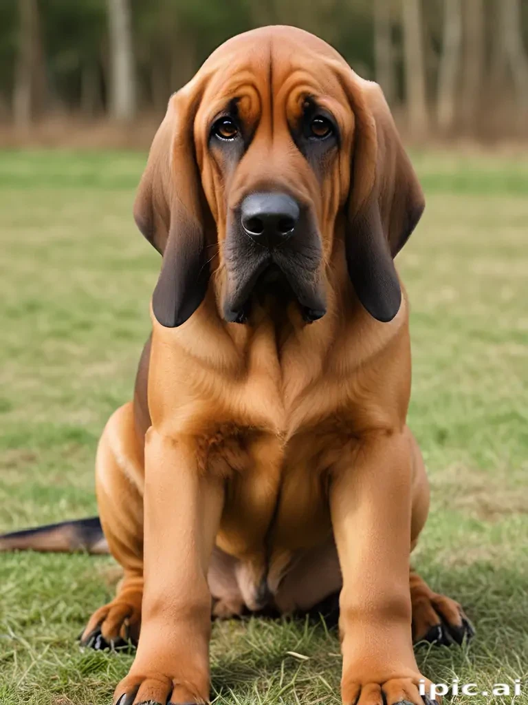 A Majestic Bloodhound Sitting Proudly in a Lush Green Field.