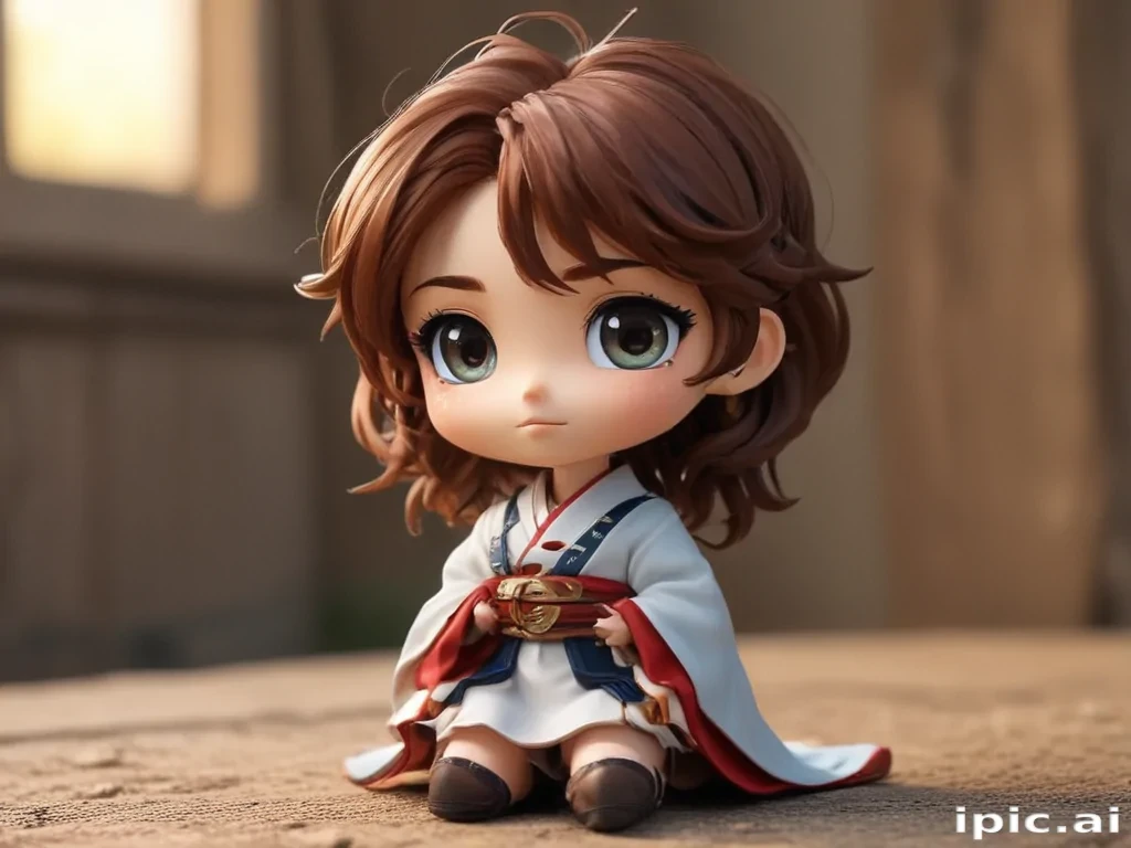 Adorable Chibi Character in Traditional Japanese Attire Sitting on a ...
