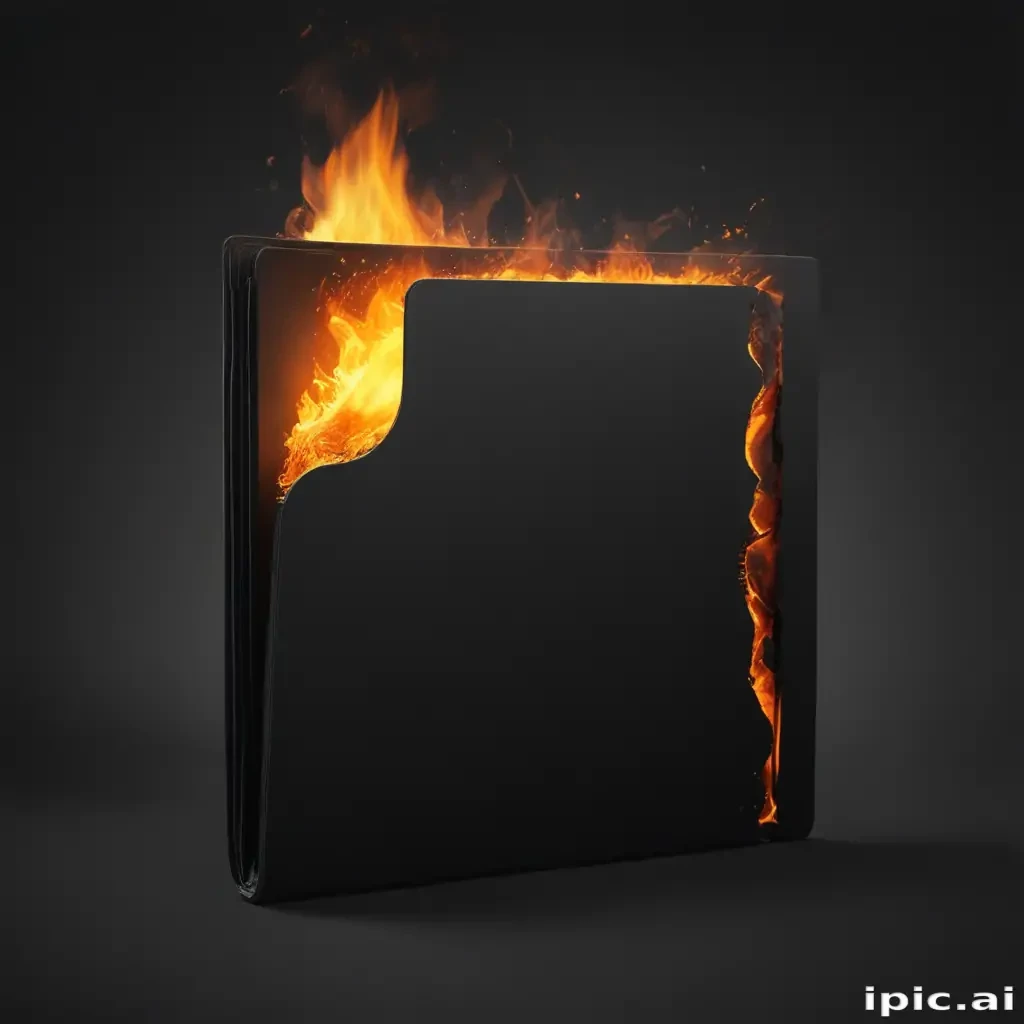 Burning Folder: A Symbol of Lost Documents and Destruction of Data