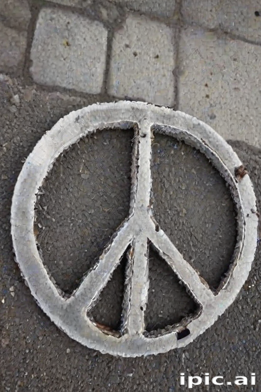 Concrete Peace Symbol Found on the Ground in Urban Environment