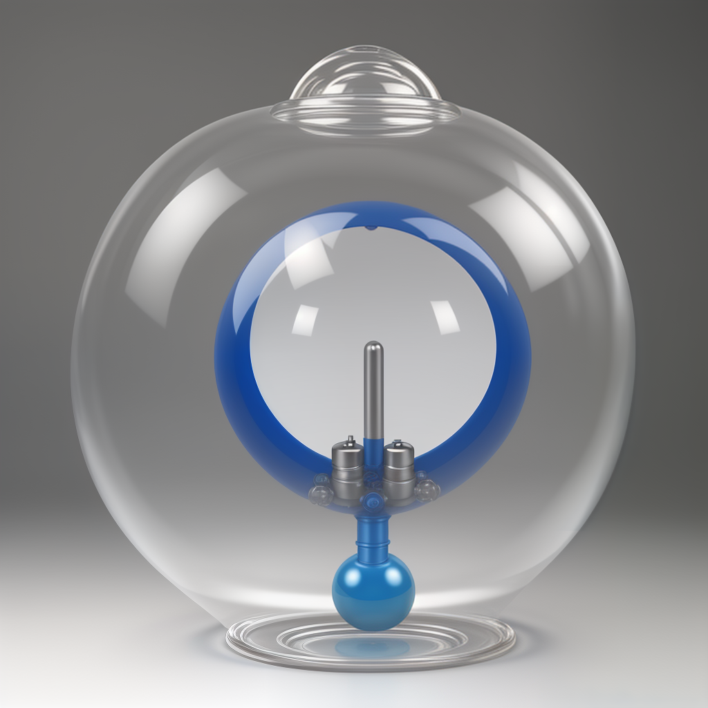 Elegant Glass Sphere Showcasing a Unique Blue and Silver Device Inside