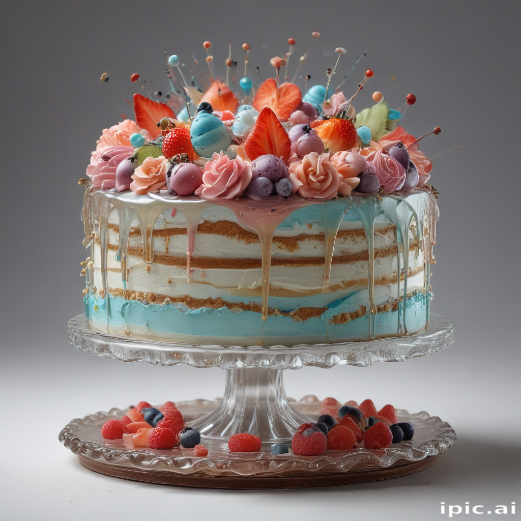 Deliciously Decorated Layer Cake with Fresh Fruits and Colorful Toppings