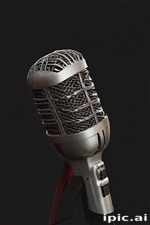 A Vintage Microphone Standing Tall Against a Dark Background