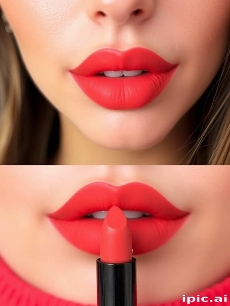 Vibrant Red Lipstick Application Showcasing Bold and Beautiful Lips