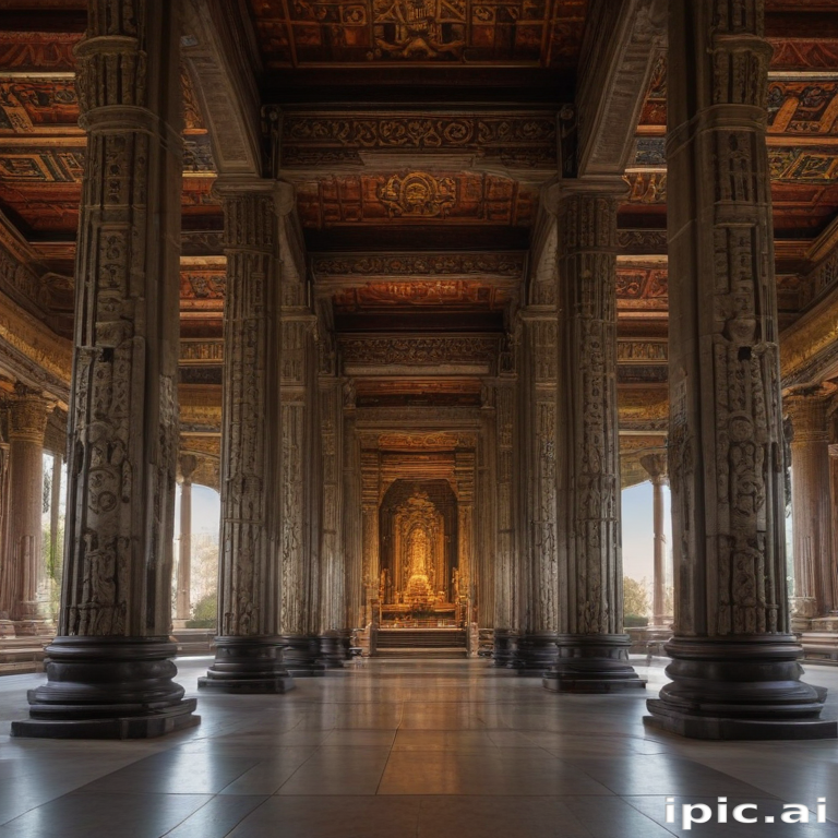 Majestic Temple Interior Featuring Intricately Carved Pillars and ...