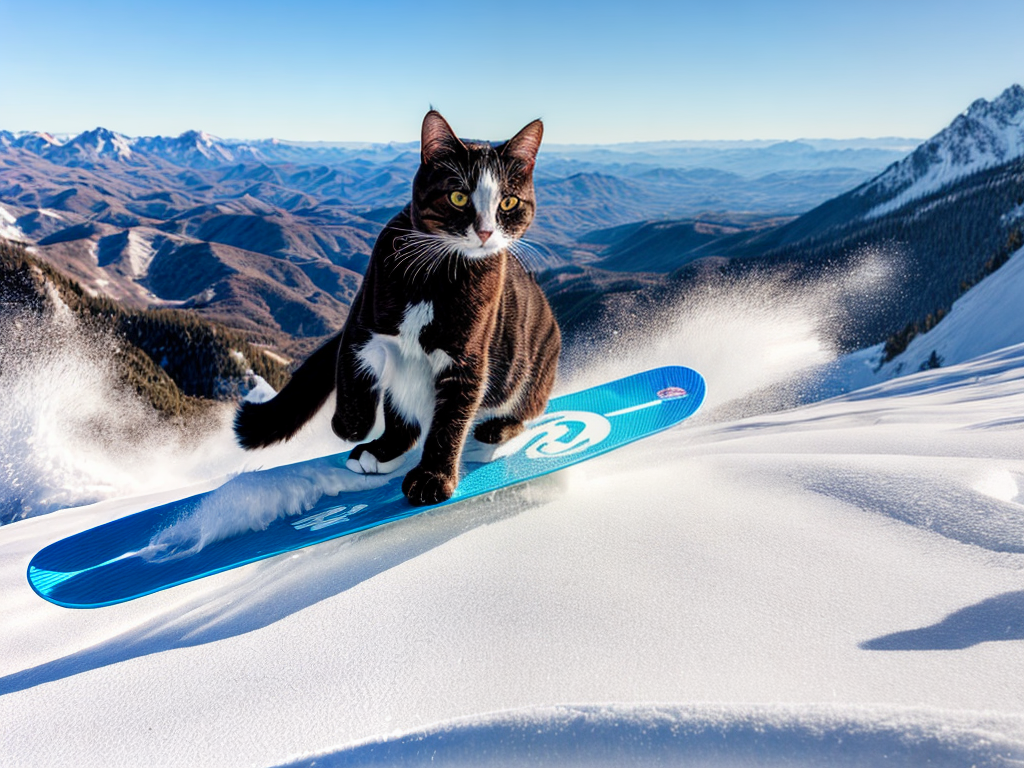 Close up of a Cat on a snowboard