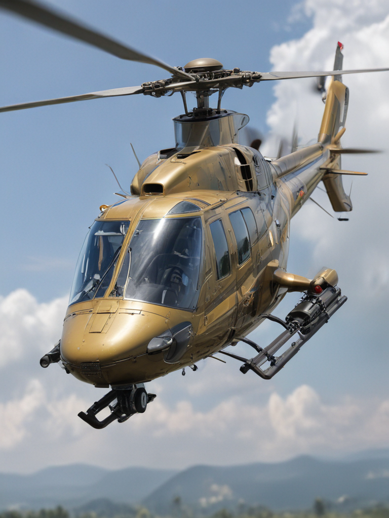 Advanced Military Helicopter in Flight Against a Dramatic Cloudy Sky
