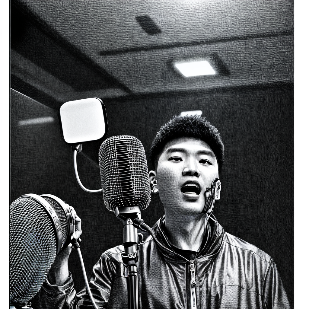 CHINESE RAPPER SING IN MICROPHONE. PORTRAIT. DEPTH OF FIELTH. IN SUBWAY ...