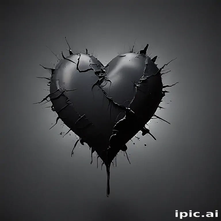 Emotional Contrast: A Black Heart Breaking Through a Dark Background