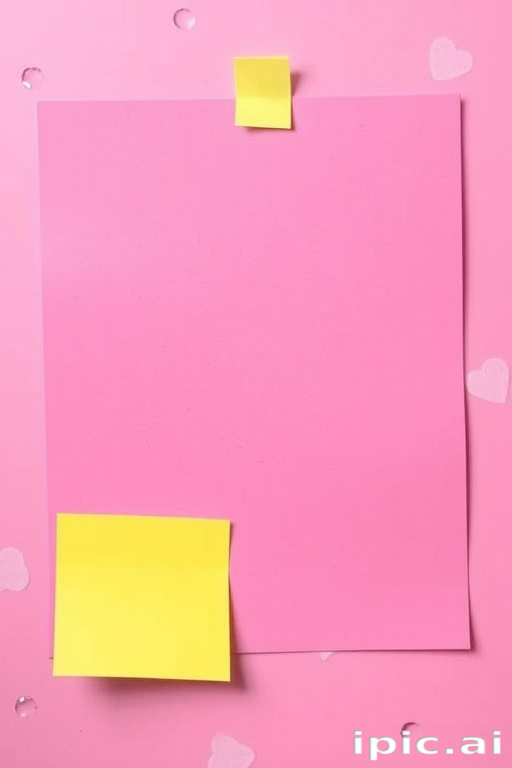 Bright Pink Background Featuring Blank Paper and Colorful Sticky Notes
