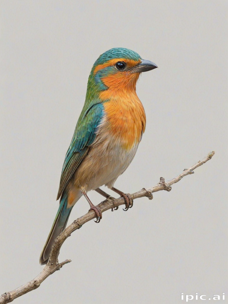Beautiful Colorful Bird Perched Gracefully on a Branch Against Neutral ...