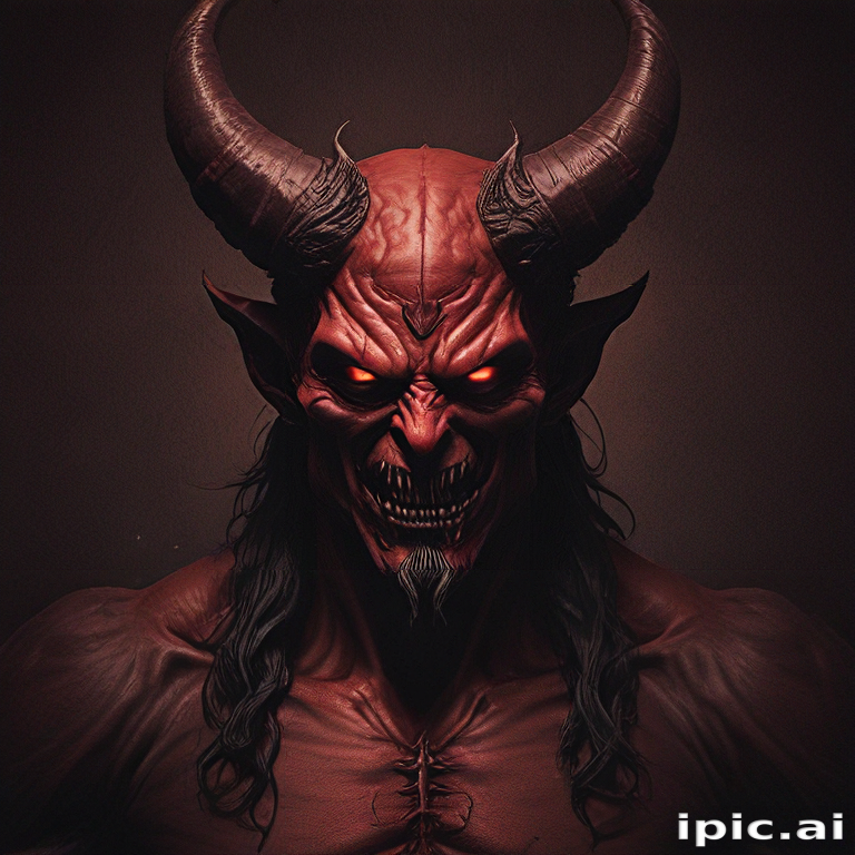Intense Portrait of a Sinister Demon with Horns and Fiery Eyes