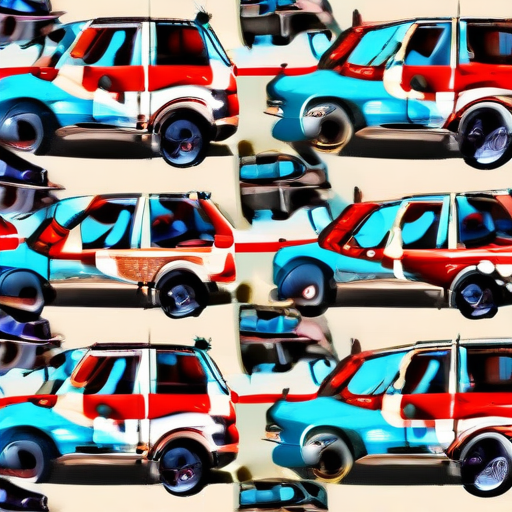 Colorful Pattern of Stylized Cars in a Repetitive Design Layout