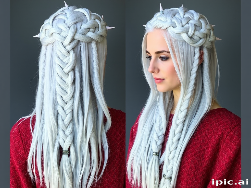 Elegant White Braided Hairstyle with Intricate Details and Spiked ...