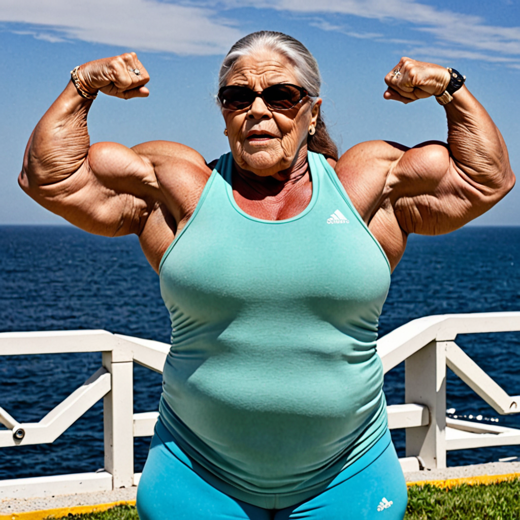 a huge thick chunky ripped very overweight female bodybuilder grandma ...