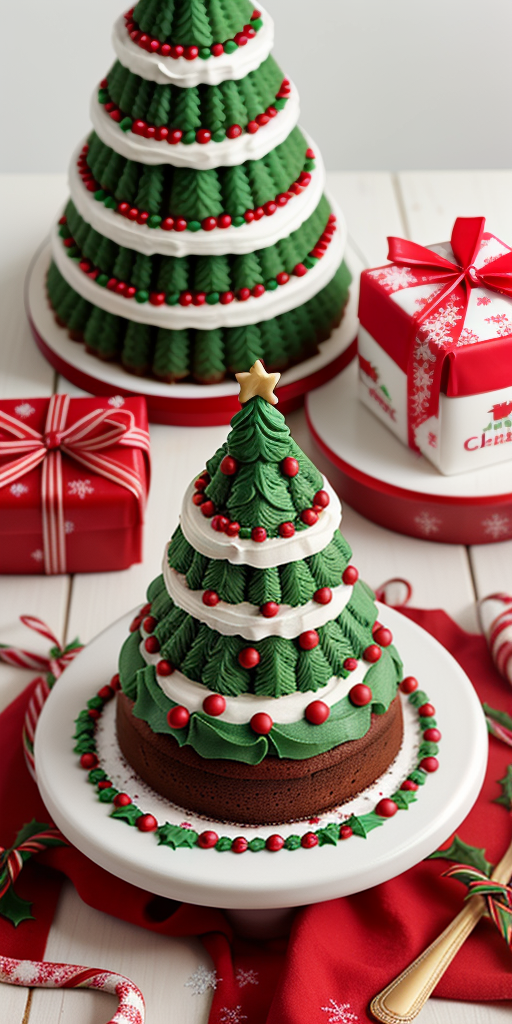 Festive Holiday Cake Display Featuring Beautifully Decorated Christmas ...