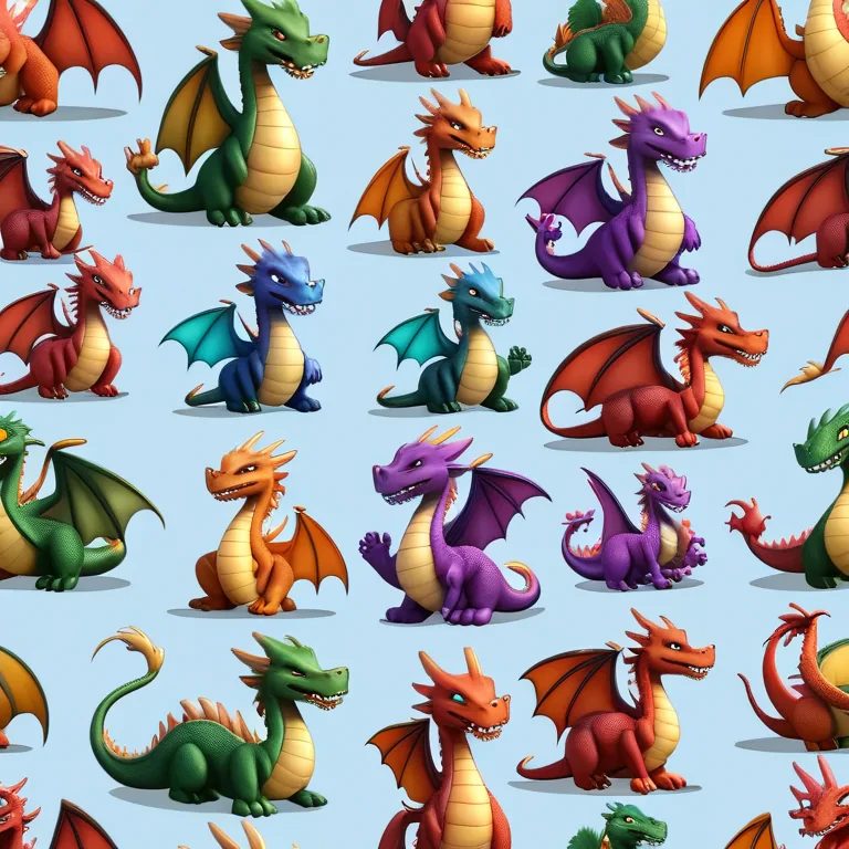 A Colorful Collection of Playful Cartoon Dragons in Various Poses.
