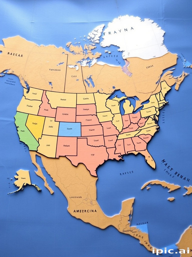 Detailed Map of North America Highlighting States and Geographical Regions