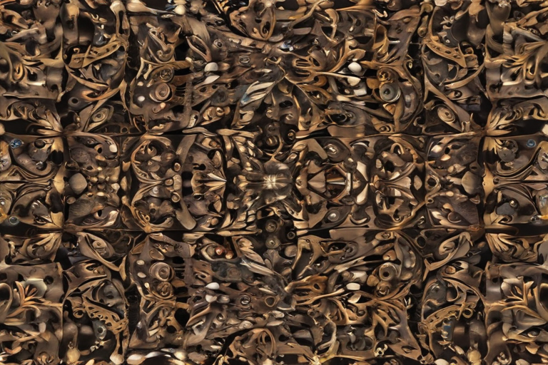 Intricate Pattern of Interwoven Metallic Elements in Rich Brown Tones.