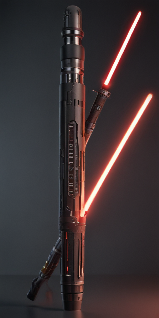 Futuristic Dual-Lighted Weapon with Striking Red Blades and Sleek Design