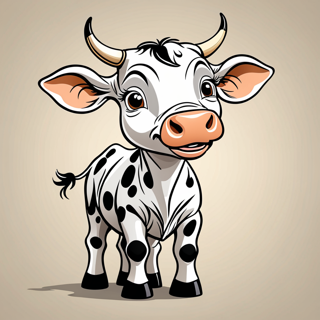 simple line drawing of cartoon Pixar style happy calf low detail ...