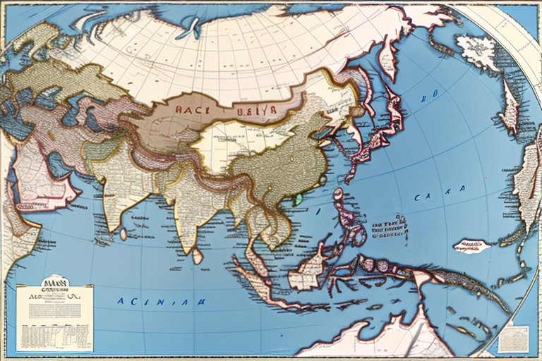 Historical Map of Asia Highlighting Geographic Features and Political ...