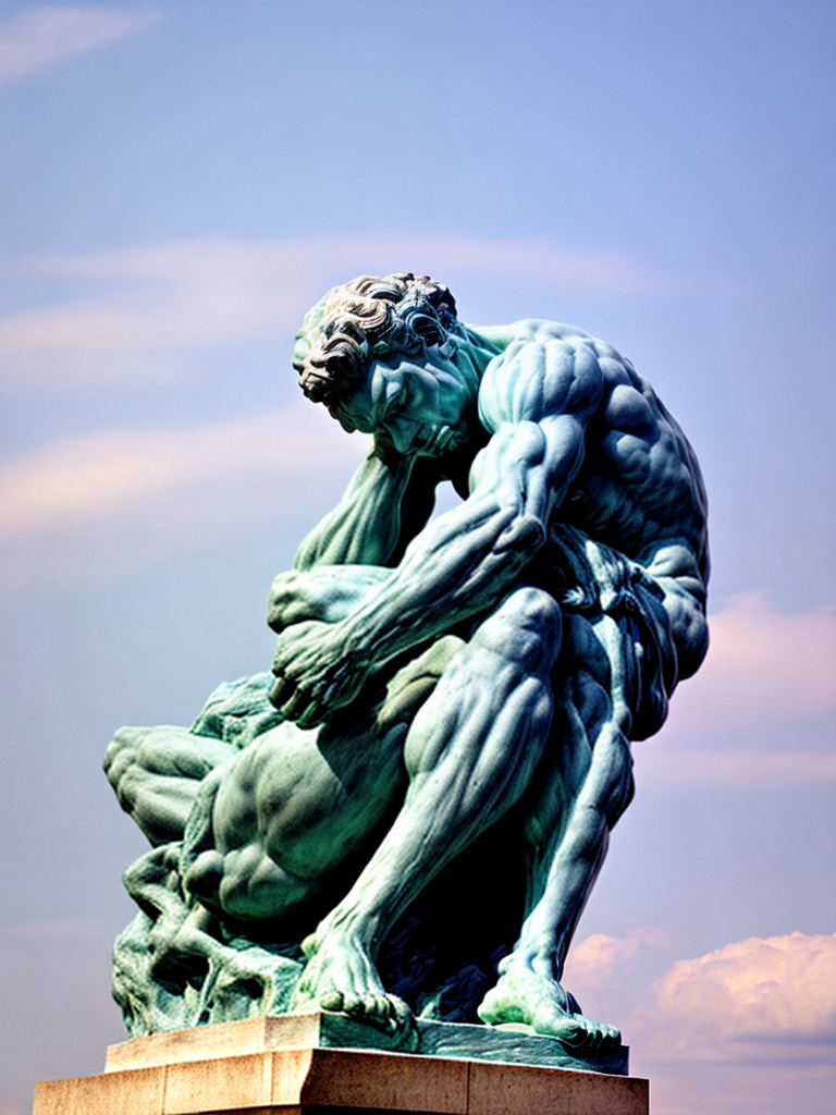 Rodin's "The Thinker" in blue and white