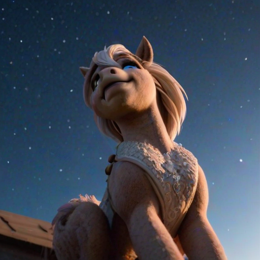 A Cute Pony Gazing Up at a Starry Night Sky Full of Wonder.
