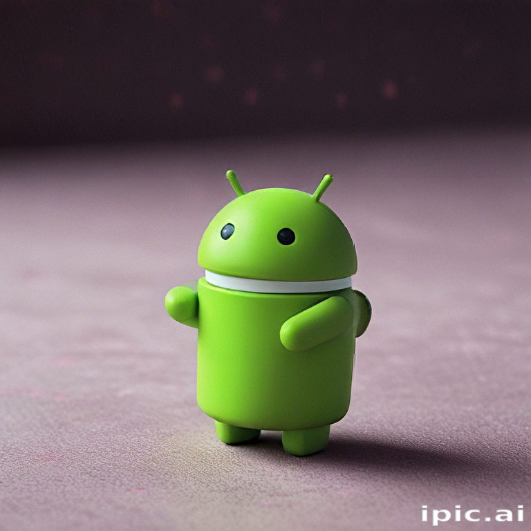 A Cute Green Android Figure Standing on a Soft Purple Surface.