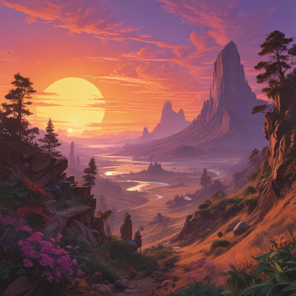 oblagon concepts of syd mead bird´s eye view psychedelia landscape sunset