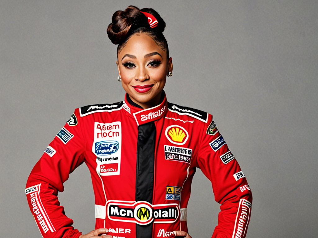 raven symone in a red racing firesuit, McDonald logo