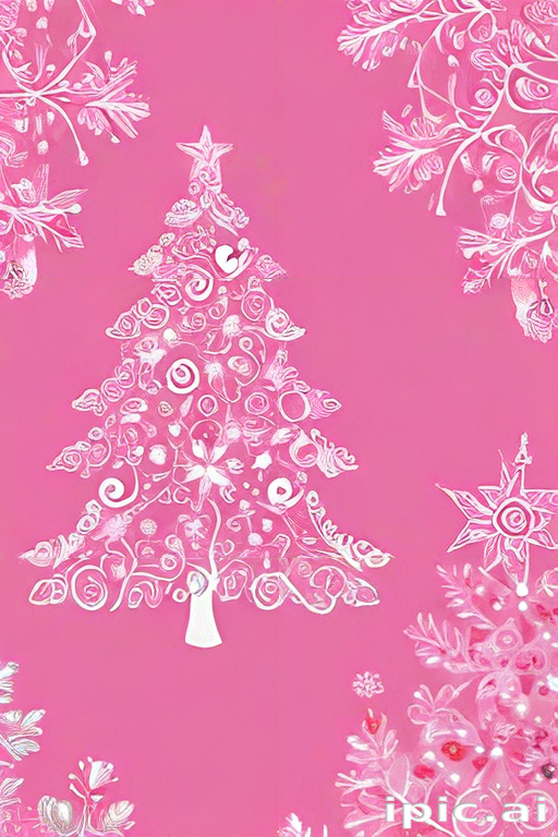 Whimsical Pink Christmas Tree with Festive Ornaments and Delicate Patterns