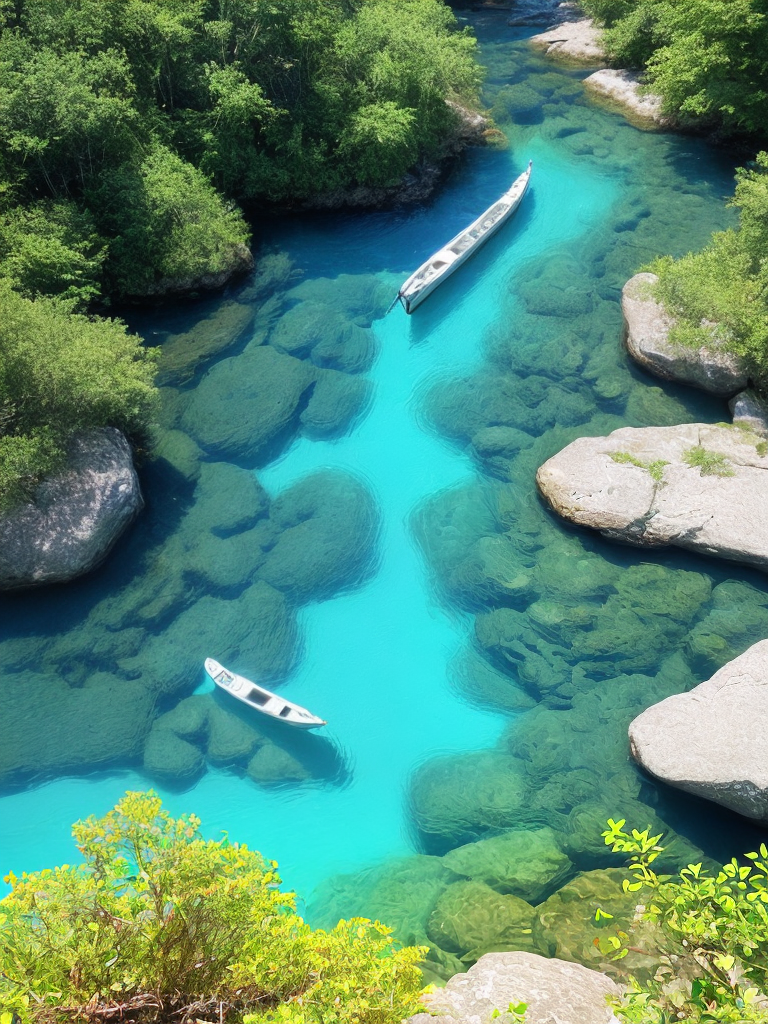 Crystal clear river with lots of fish of all colors.