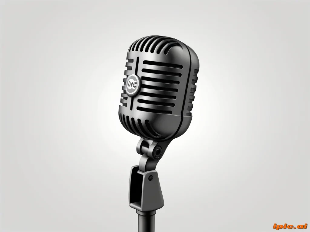 Classic Vintage Microphone Standing Tall Against a Simple Gray Background