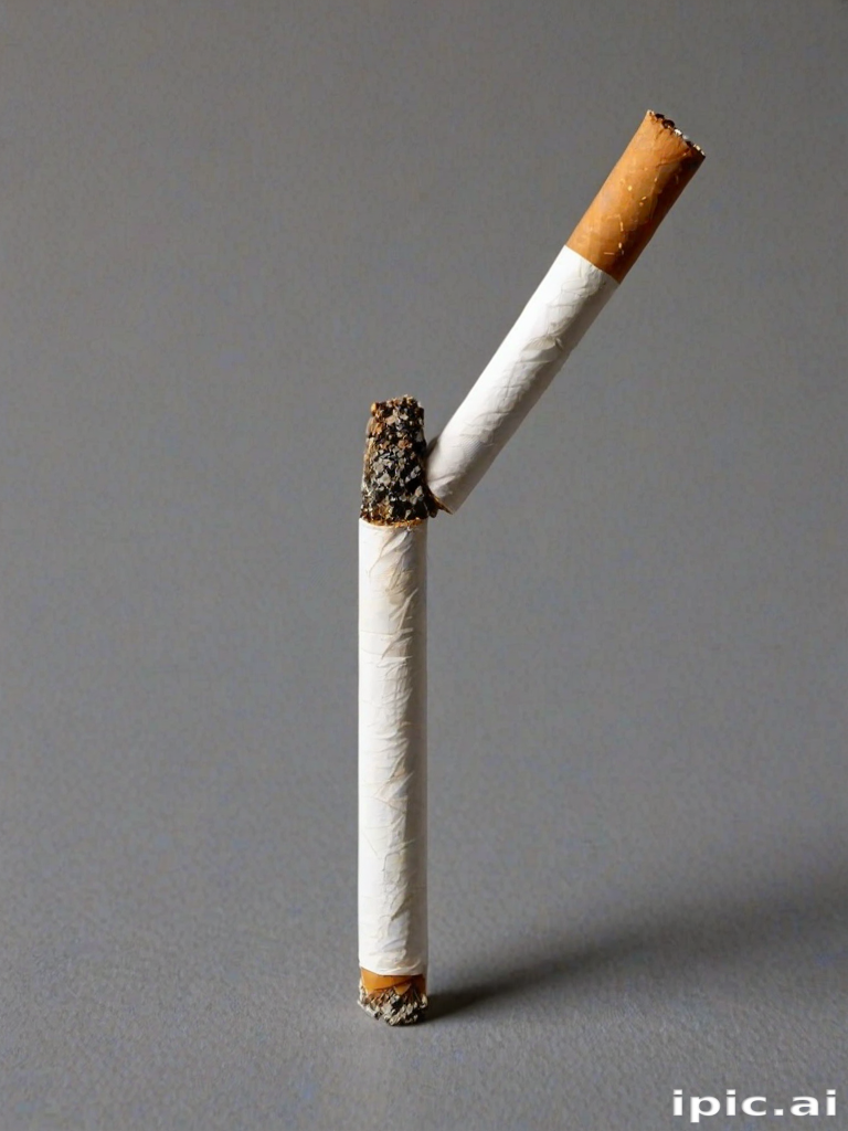 Two Cigarettes Balancing on a Gray Surface in Unique Formation