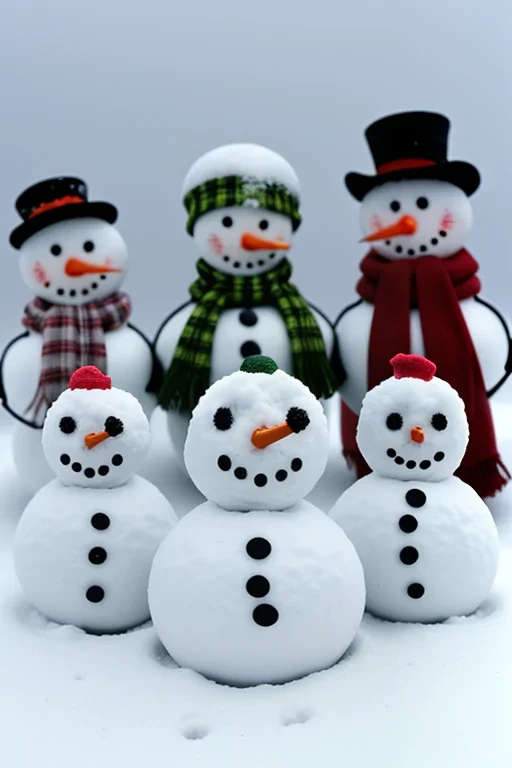 Cheerful Snowmen Family Gathered Together in a Winter Wonderland Scene
