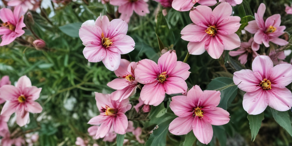 A Vibrant Display of Pink Flowers in Full Bloom Among Greenery.